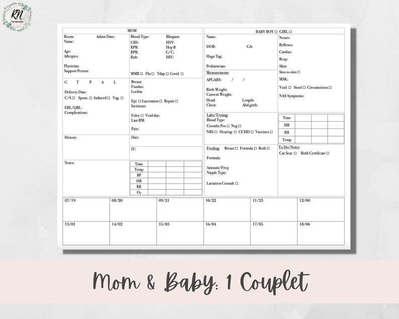 Maternity Report Sheet Bundle 6 Templates 5 Mom/baby 1 - Etsy