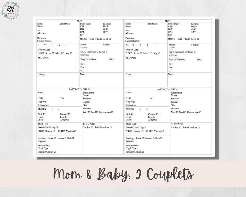 Maternity Report Sheet Bundle 6 Templates 5 Mom/baby 1 - Etsy