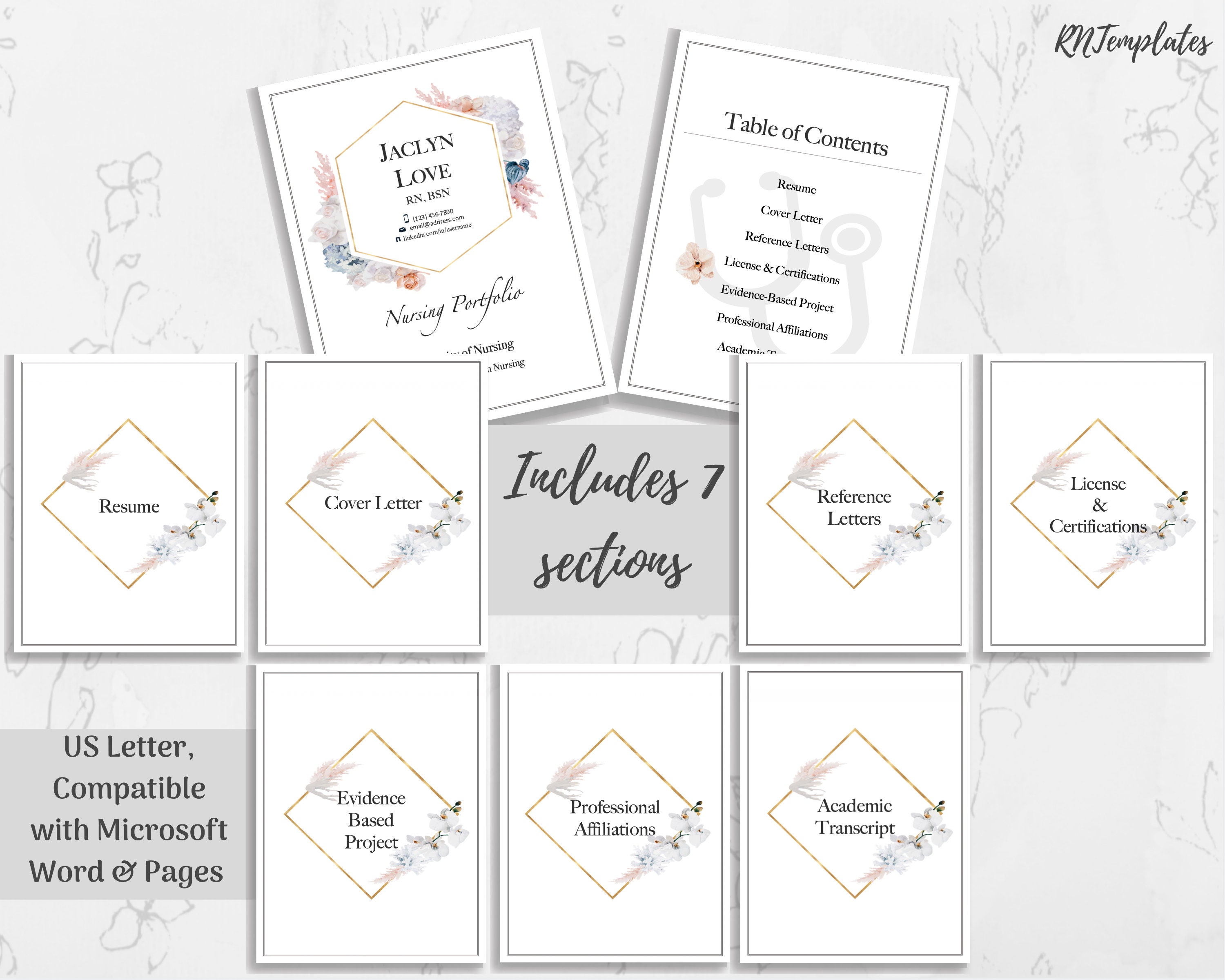 Nursing Portfolio Template Pastel Flower Registered Nurse | Etsy