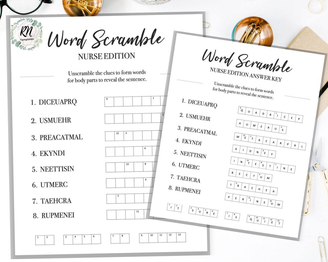 Nurse Word Scramble Puzzle Nurse Word Game Instant Download - Etsy