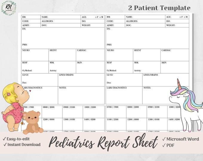 Pediatric Nurse Report Sheet for 2 Patients, Pediatrics Nurse Brain ...