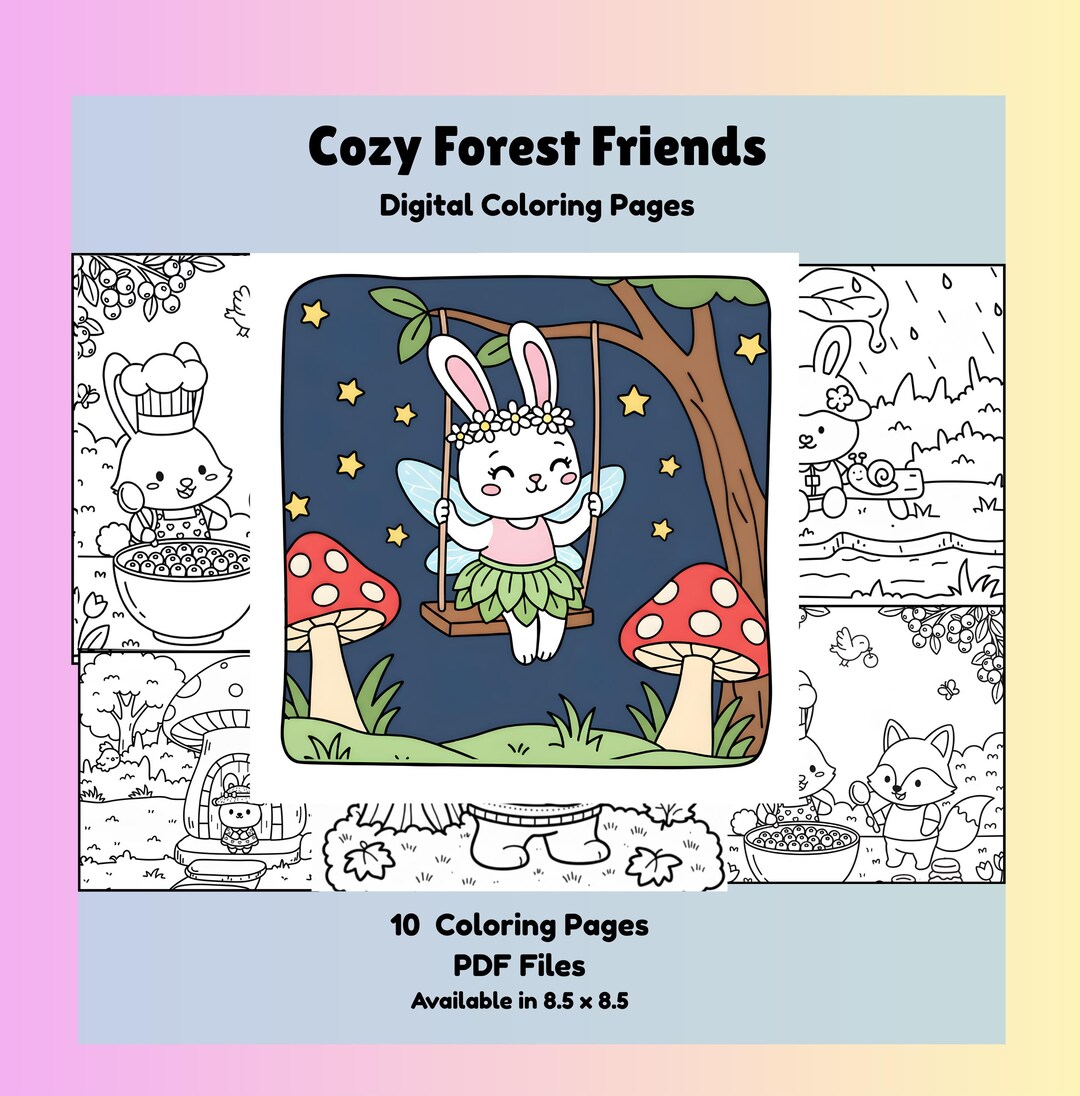 Cozy Forest Friends| Digital Download Coloring Pages| 10 PDF Pages| - Etsy