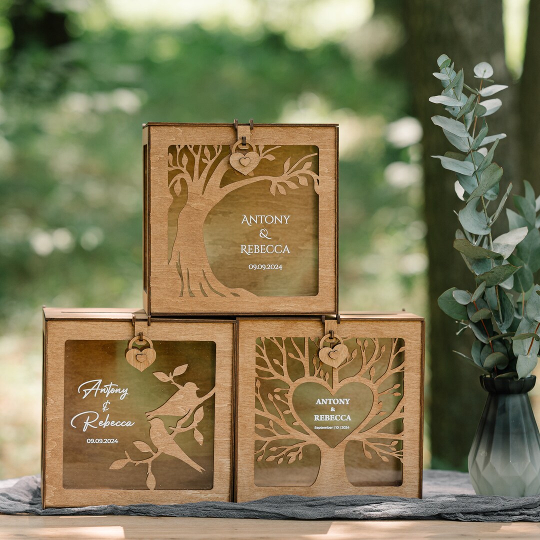 Card Box for Wedding, Locked Card Box With Slot, Rustic Wedding Cards ...