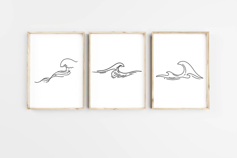 Ocean Waves Line Art Print Set: Minimalist Coastal Decor (digital ...