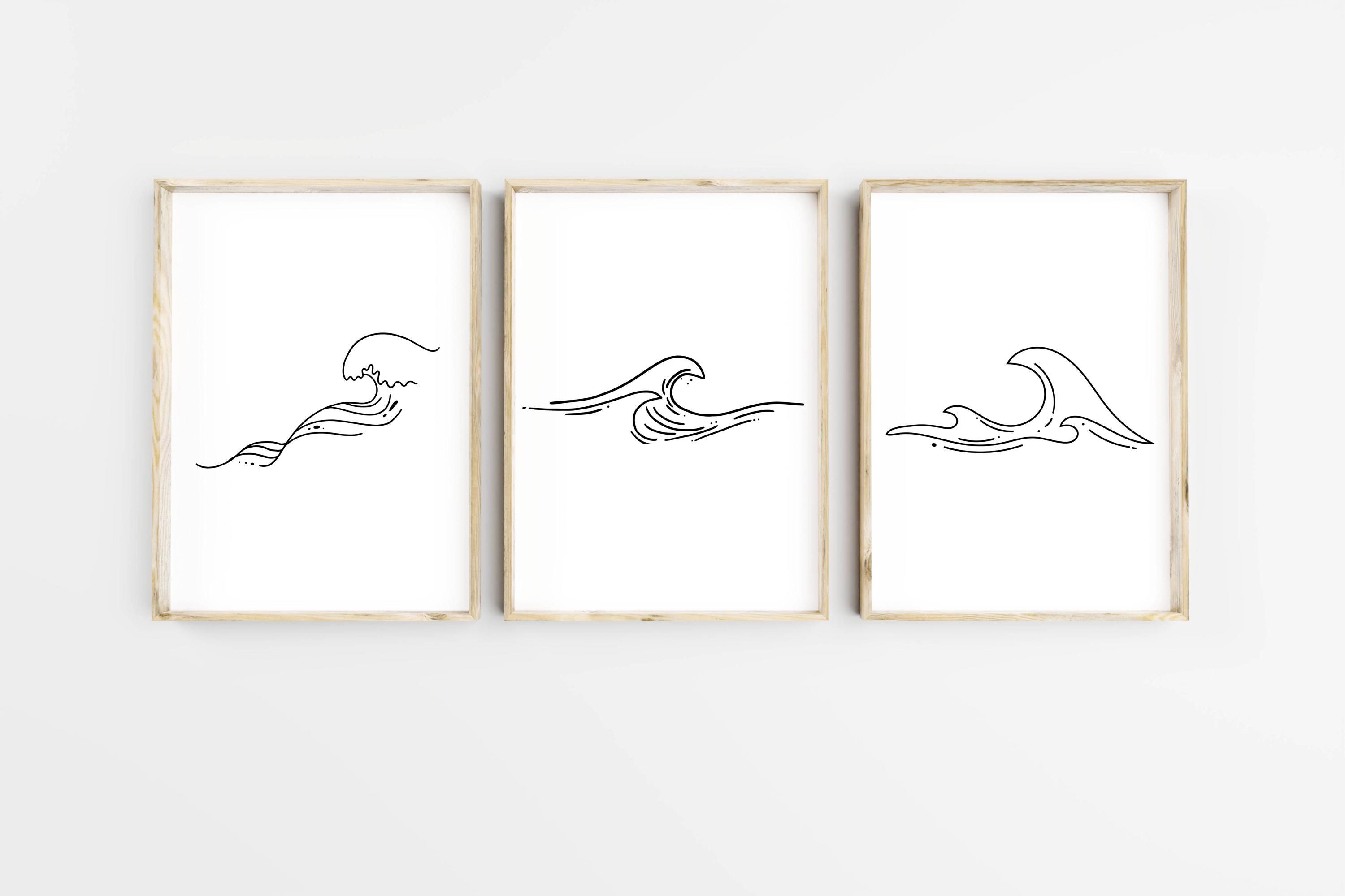Ocean Waves Line Art Print Set: Minimalist Coastal Decor (digital ...
