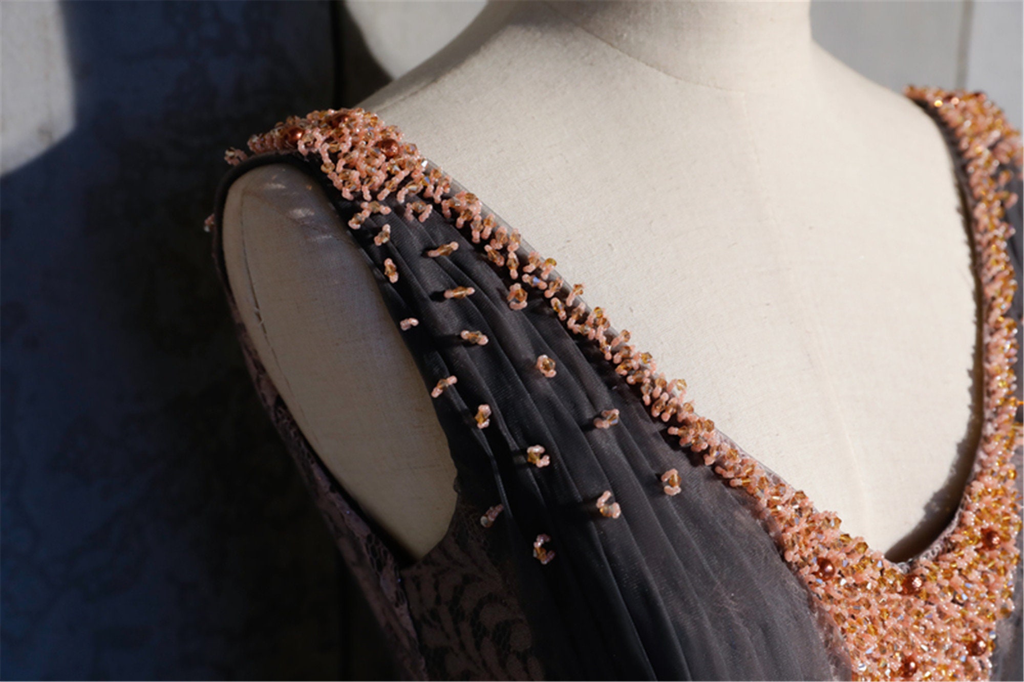 Smoke Gray Ball Gown Beaded Prom Dress V-neck Party Dress | Etsy