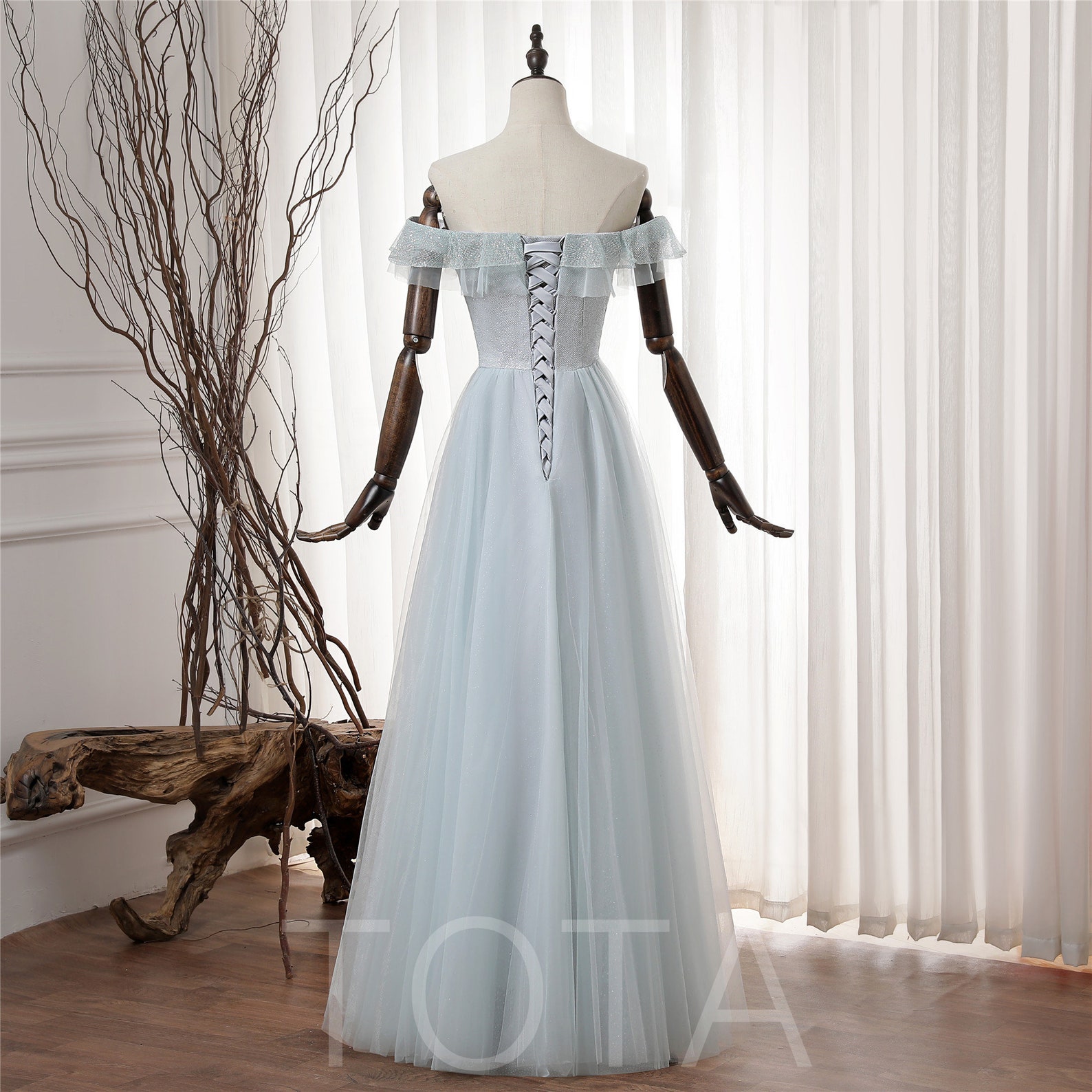 Small Ruffle Neckline Prom Dress off the Shoulder Light Blue | Etsy