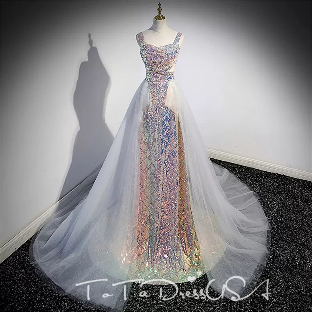 2023 Super Shiny Prom Dress With Removable Tulle Skirt Sparkling ...
