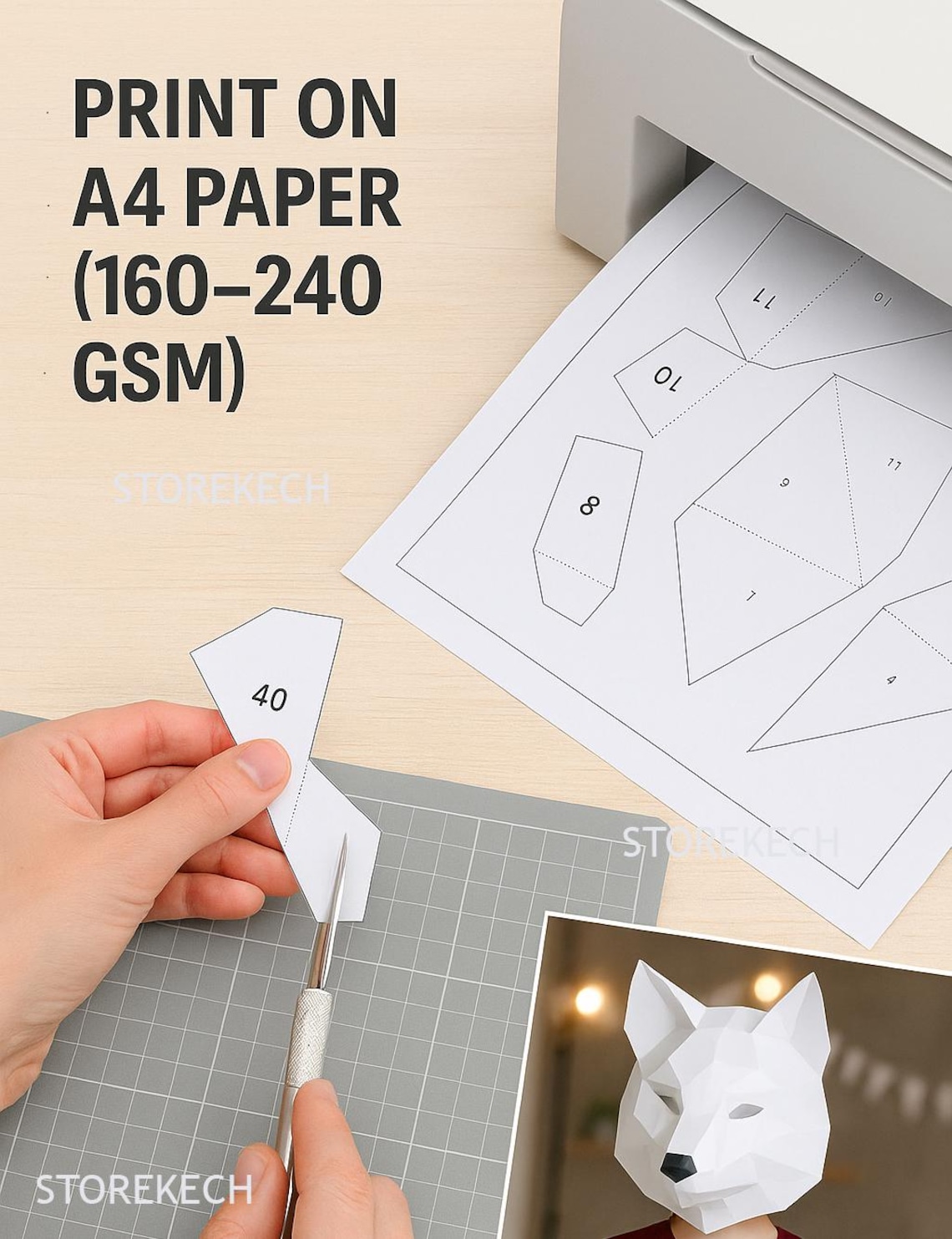 3D Fox Head Mask Template – DIY Papercraft PDF | Printable Animal Wall ...