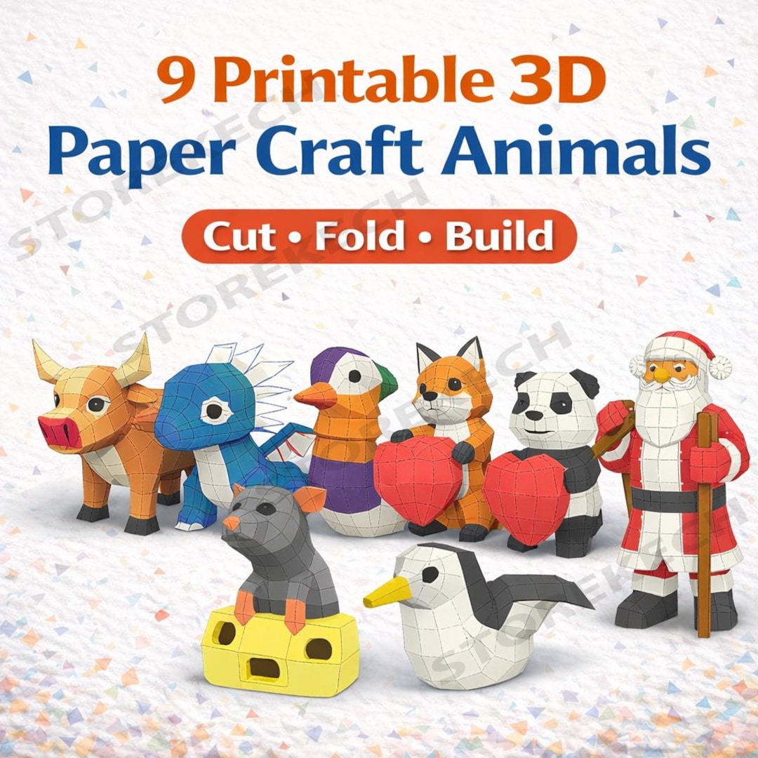 3D Papercraft Animal Models | DIY Printable Bundle (digital Download ...