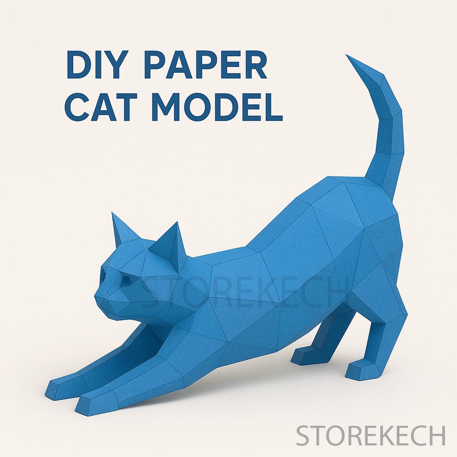 Low Poly Stretching Cat Papercraft – 3D Cardboard Model (PDF Pattern ...