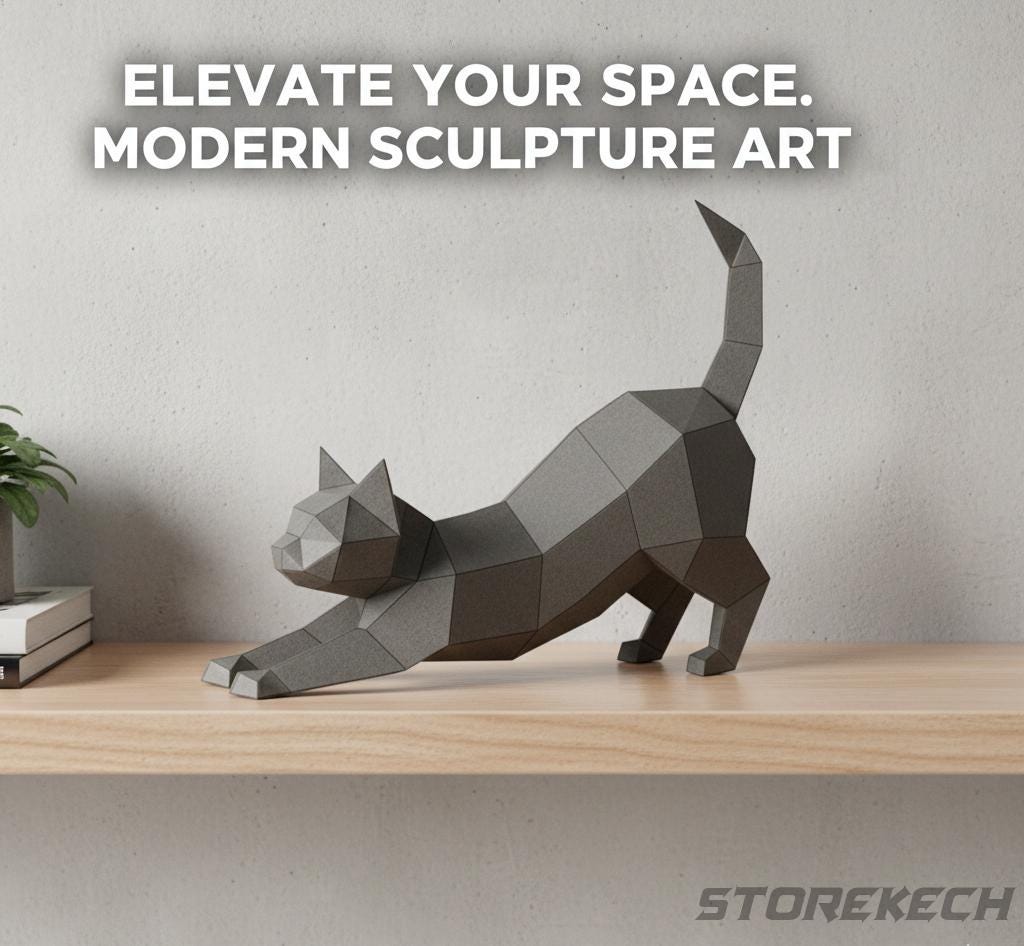 Low Poly Stretching Cat Papercraft – 3D Cardboard Model (PDF Pattern ...