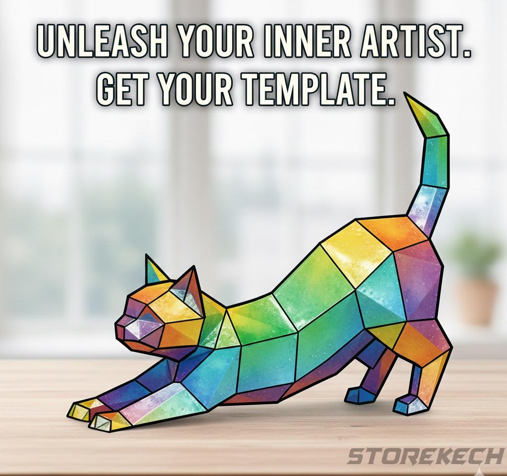 Low Poly Stretching Cat Papercraft – 3D Cardboard Model (PDF Pattern ...