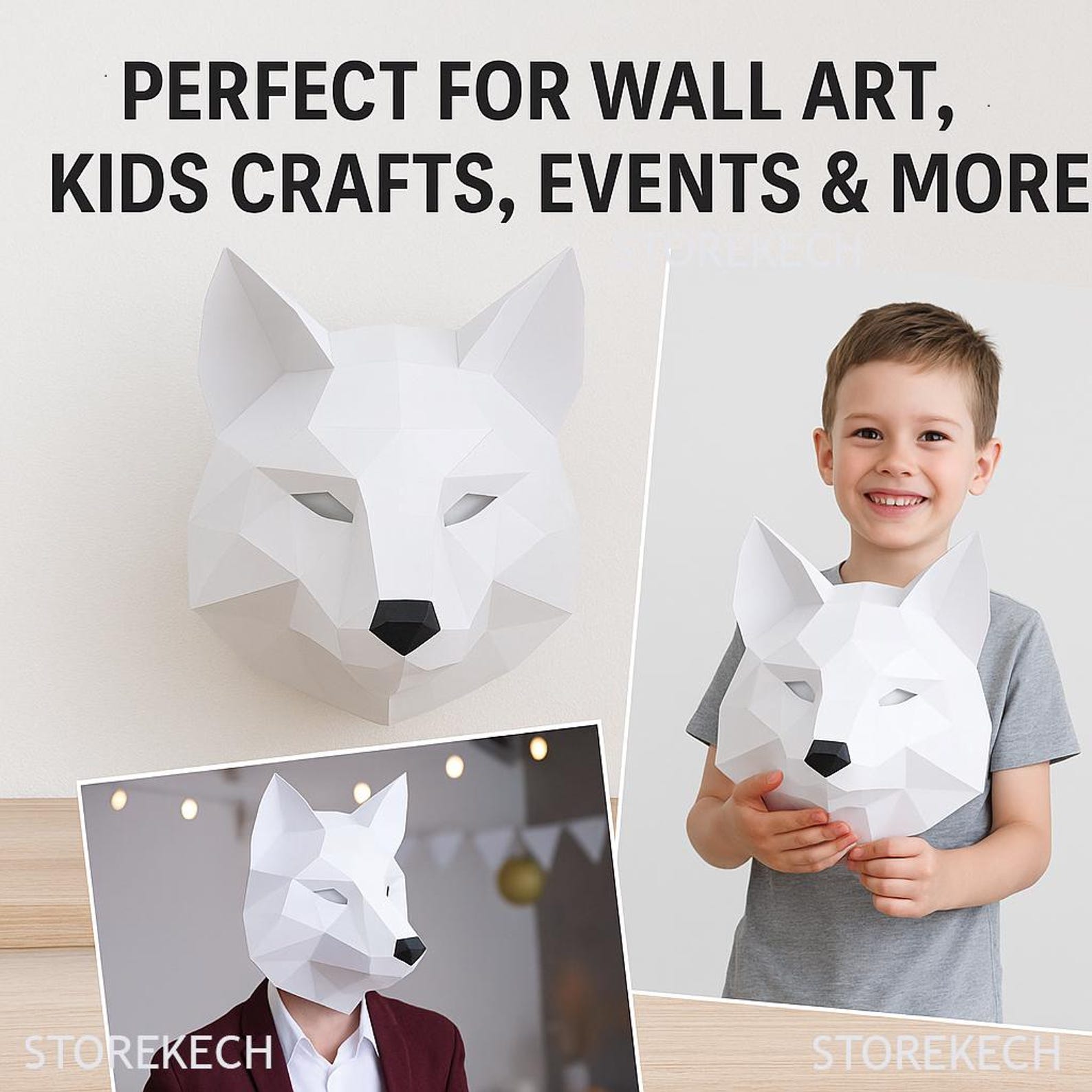 3D Fox Head Mask Template – DIY Papercraft PDF | Printable Animal Wall ...
