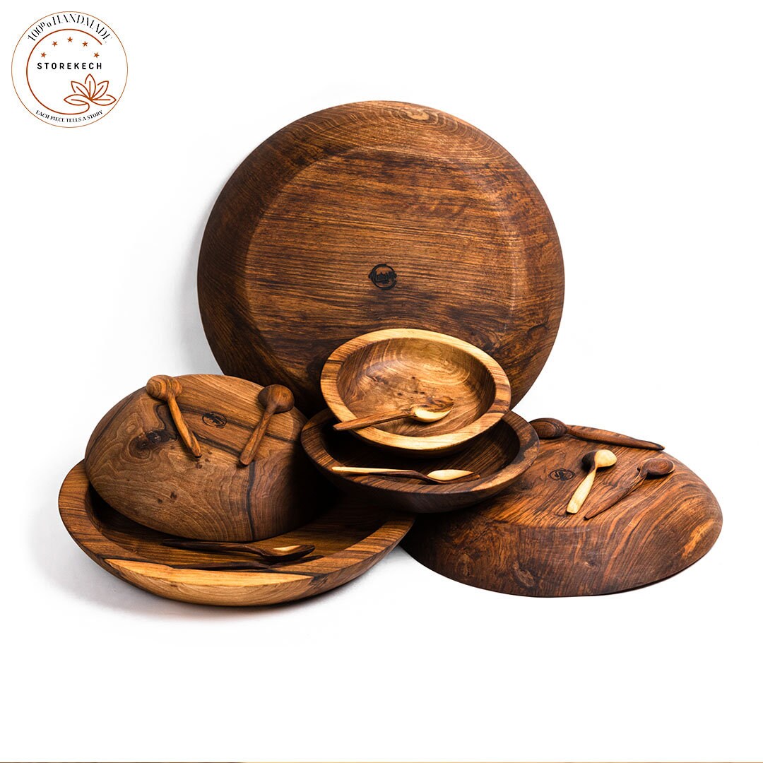 Handcrafted Walnut Wood Dining Set: Elegant Dishes for Two to Six ...