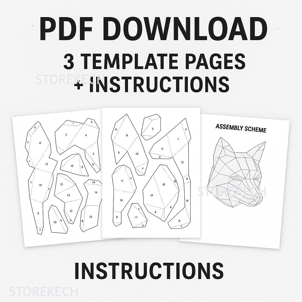 3D Fox Head Mask Template – DIY Papercraft PDF | Printable Animal Wall ...