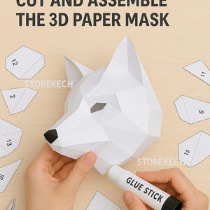 3D Fox Head Mask Template – DIY Papercraft PDF | Printable Animal Wall ...