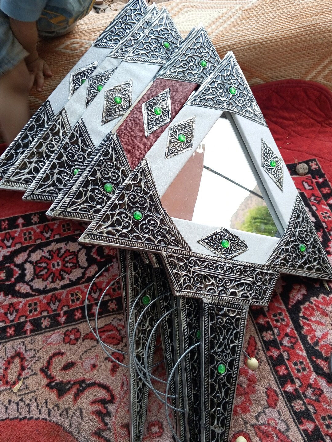 Traditional Moroccan Triangle Mirror Featuring Tifinagh Script Artisan ...