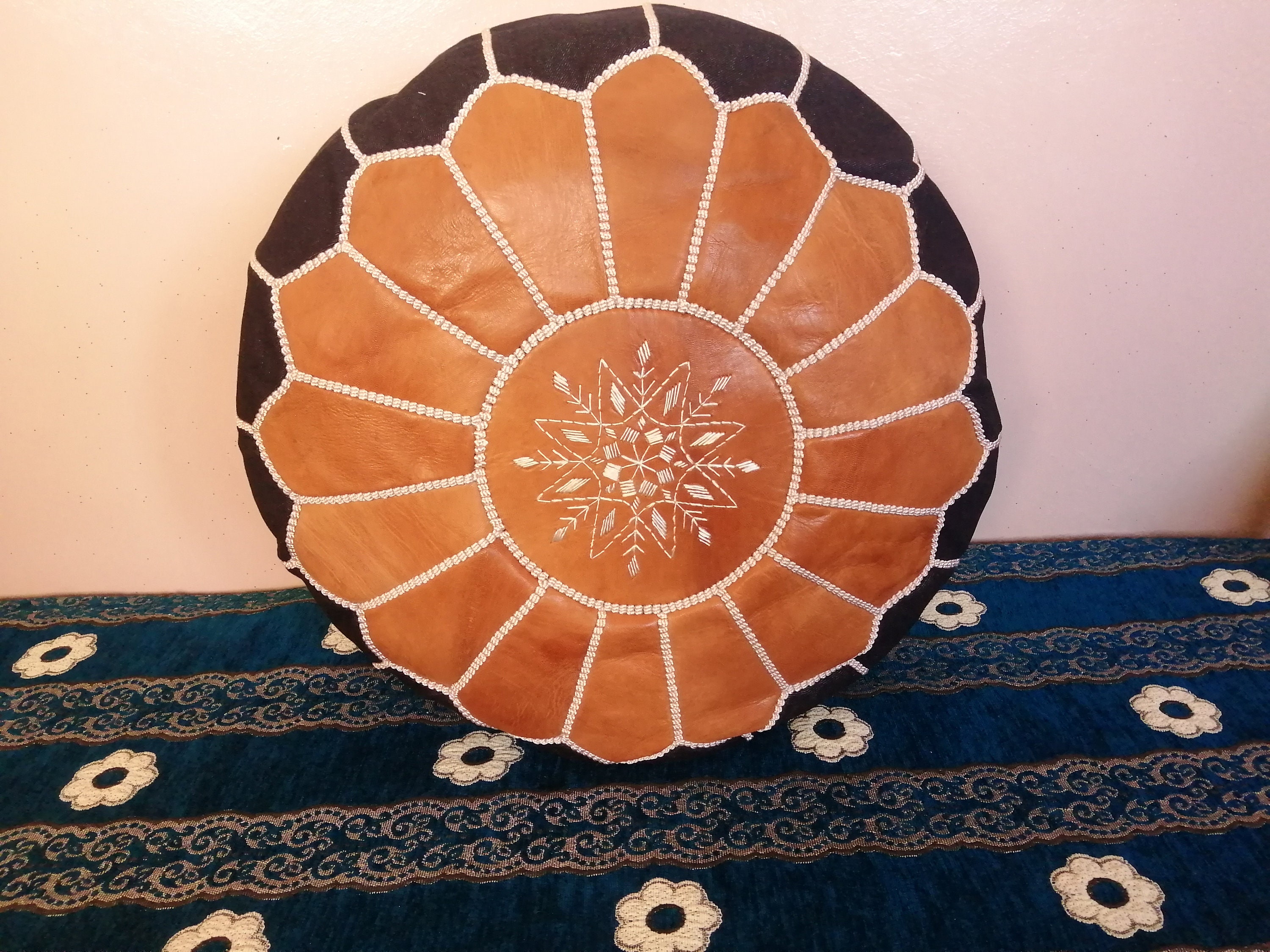 Moroccan Denim , 40% Off, Pouffe Jean With Leather Moroccan Ottoman ...