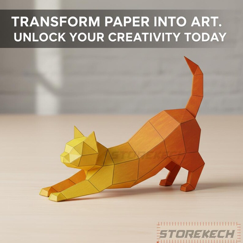 Low Poly Stretching Cat Papercraft – 3D Cardboard Model (PDF Pattern ...