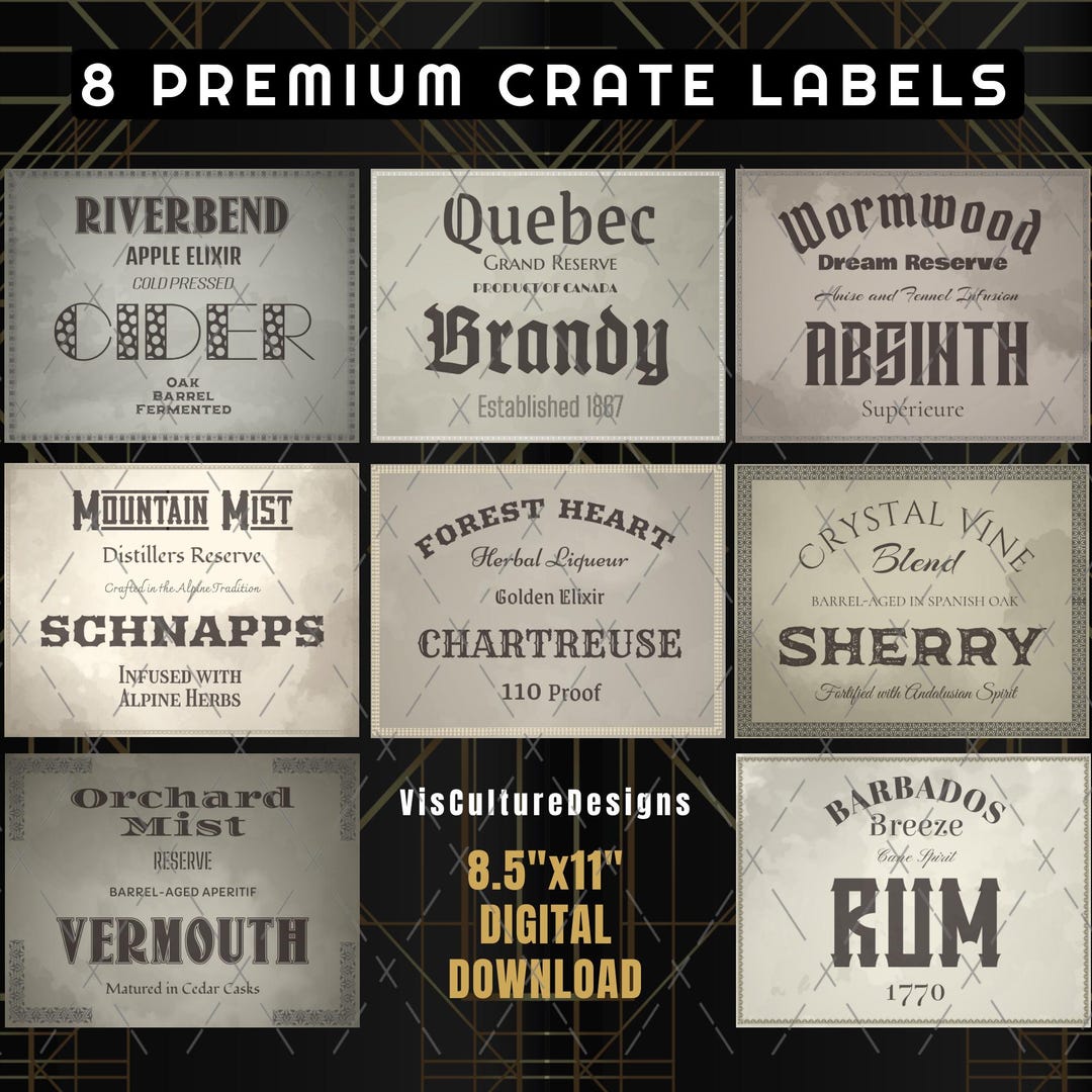 8 Speakeasy Liquor Crate Labels 1920s | Digital Download | Roaring 20s ...