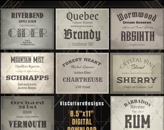 Booze Bottle Labels 6 Bootleg Printable Prohibition Speakeasy Gatsby ...
