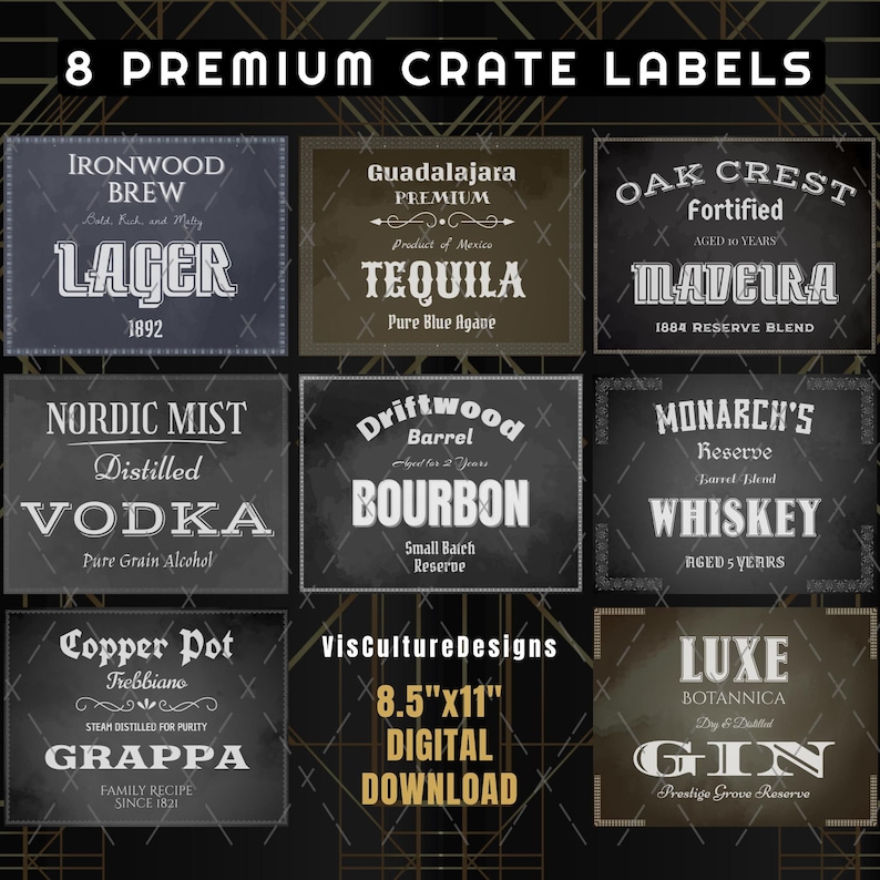 8 Speakeasy Liquor Crate Labels 1920s | Digital Download | Roaring 20s ...