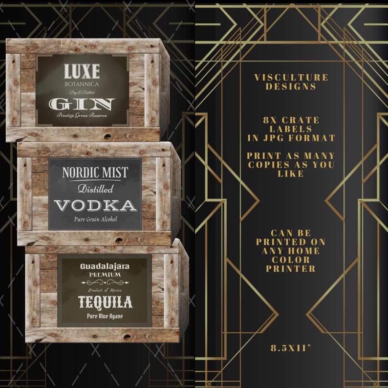 8 Speakeasy Liquor Crate Labels 1920s | Digital Download | Roaring 20s ...