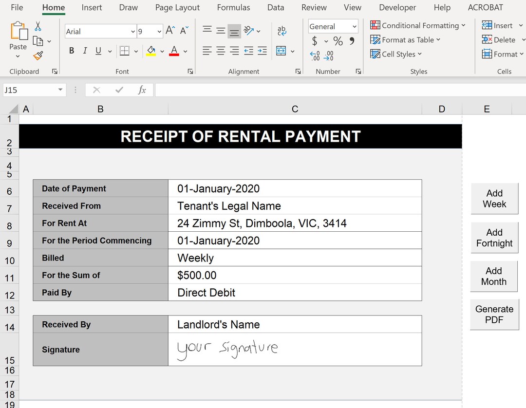 Landlord Rental Receipt Creator - Excel Automatically Generate PDF ...