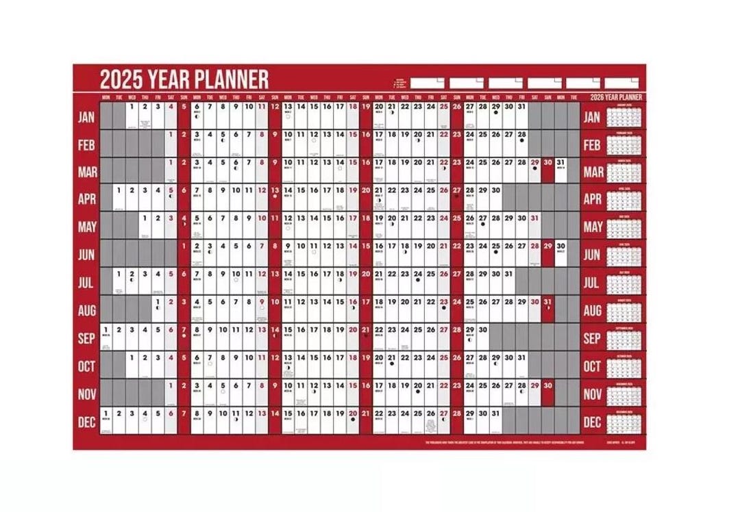 2025 UK Unmounted A1 Annual Yearly Wall Planner 84cm Office Year ...