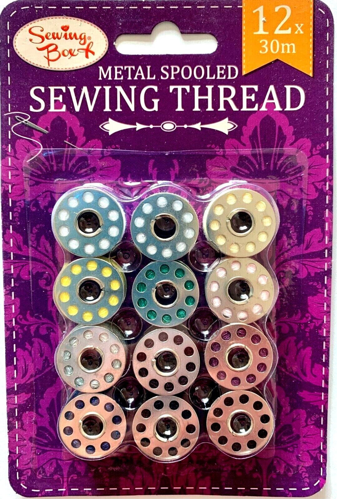 12 X Metal Sewing Threads Spools 20mm Wide Bobbins Coloured Reels Mixed ...