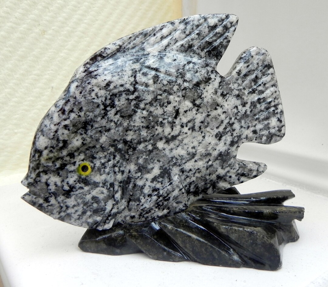 Black Grey Granite Stone Discus Fish 15 Cm - Etsy