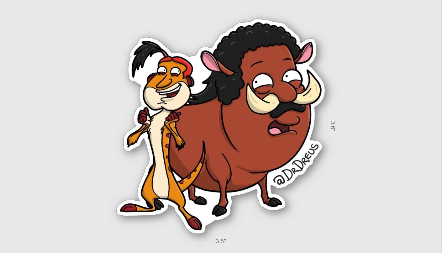 Cleveland and Quagmire X Timon and Pumbaa Laptop or Bumper Sticker 3.5x ...
