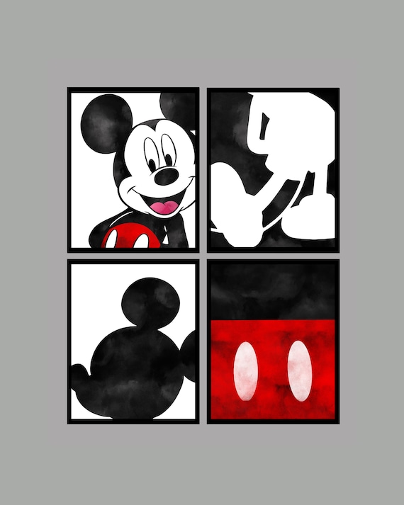 Mickey Mouse Set 4 Images print art Disney poster wall | Etsy