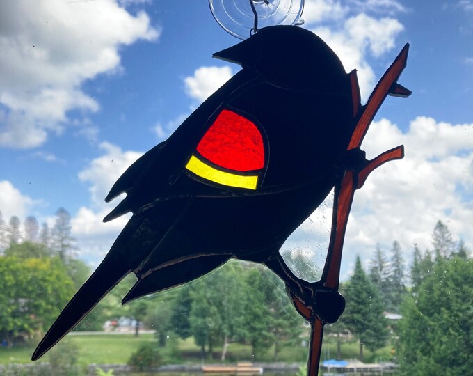 RED-WINGED Blackbird - Stained Glass - SUNCATCHER - Window Ornament ...