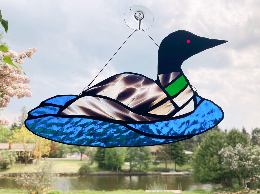 Gebrandschilderd glas Loon Suncatcher, Loon Wall Decor, Window Decor ...