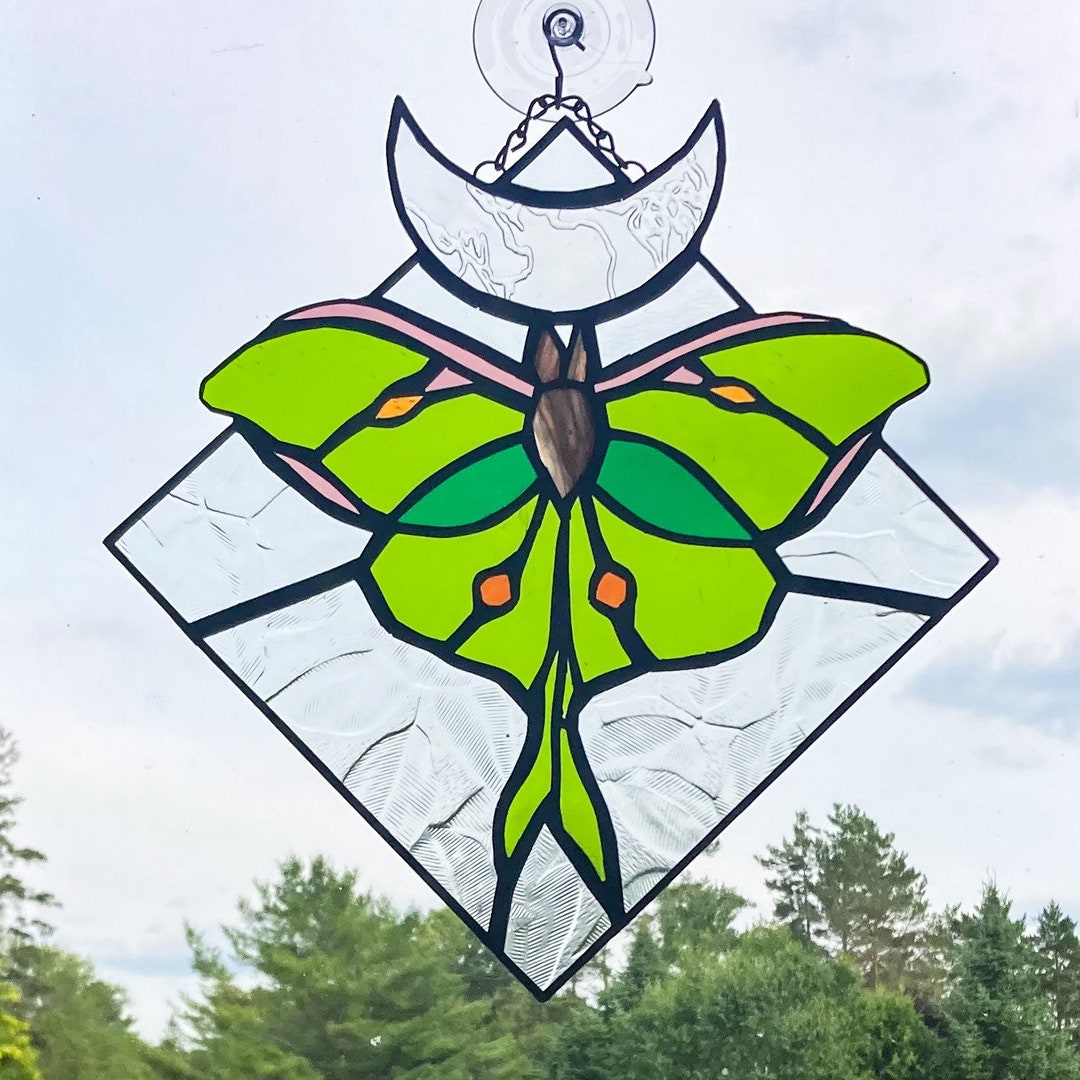 Luna Moth Stained Glass Panel, Suncatcher, Made to Order, Butterfly Art ...