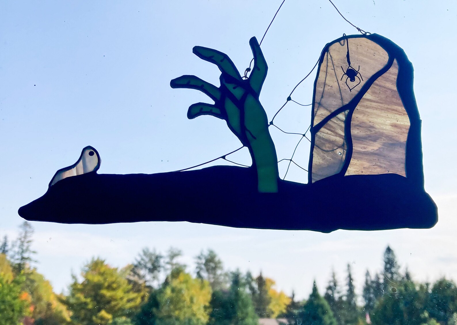 Zombie Grave Stained Glass Zombie Hand Graveyard Suncatcher - Etsy