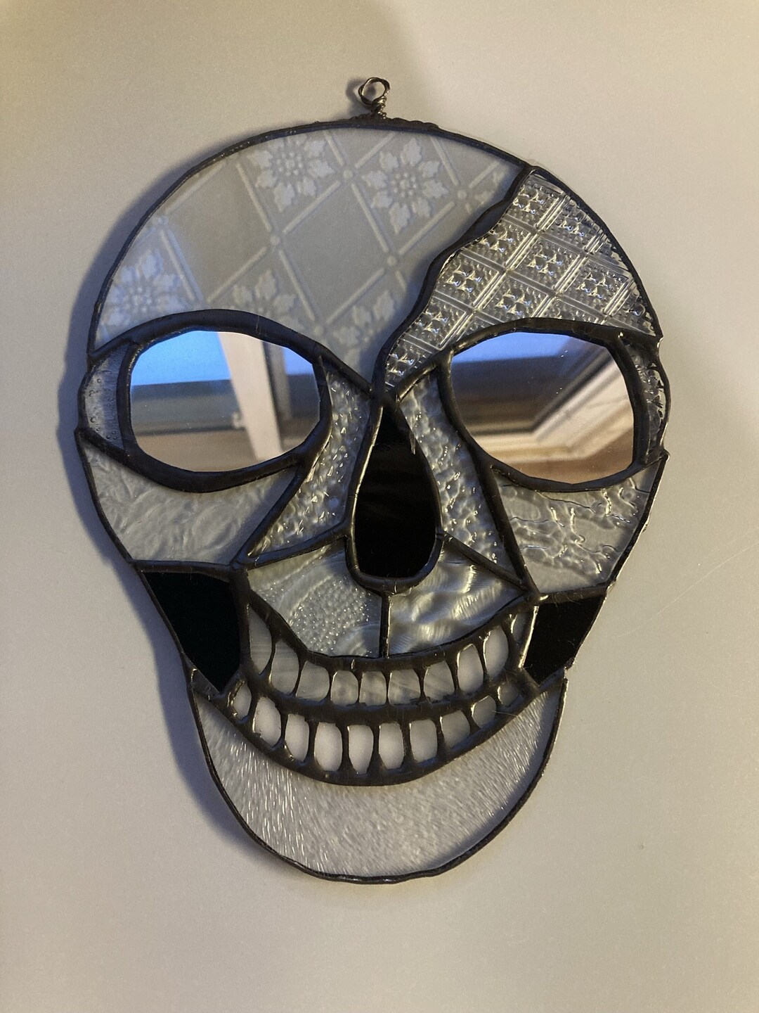Skull Mirror, Stained Glass Skull With Mirror Eyes, Gothic Art, Made to ...