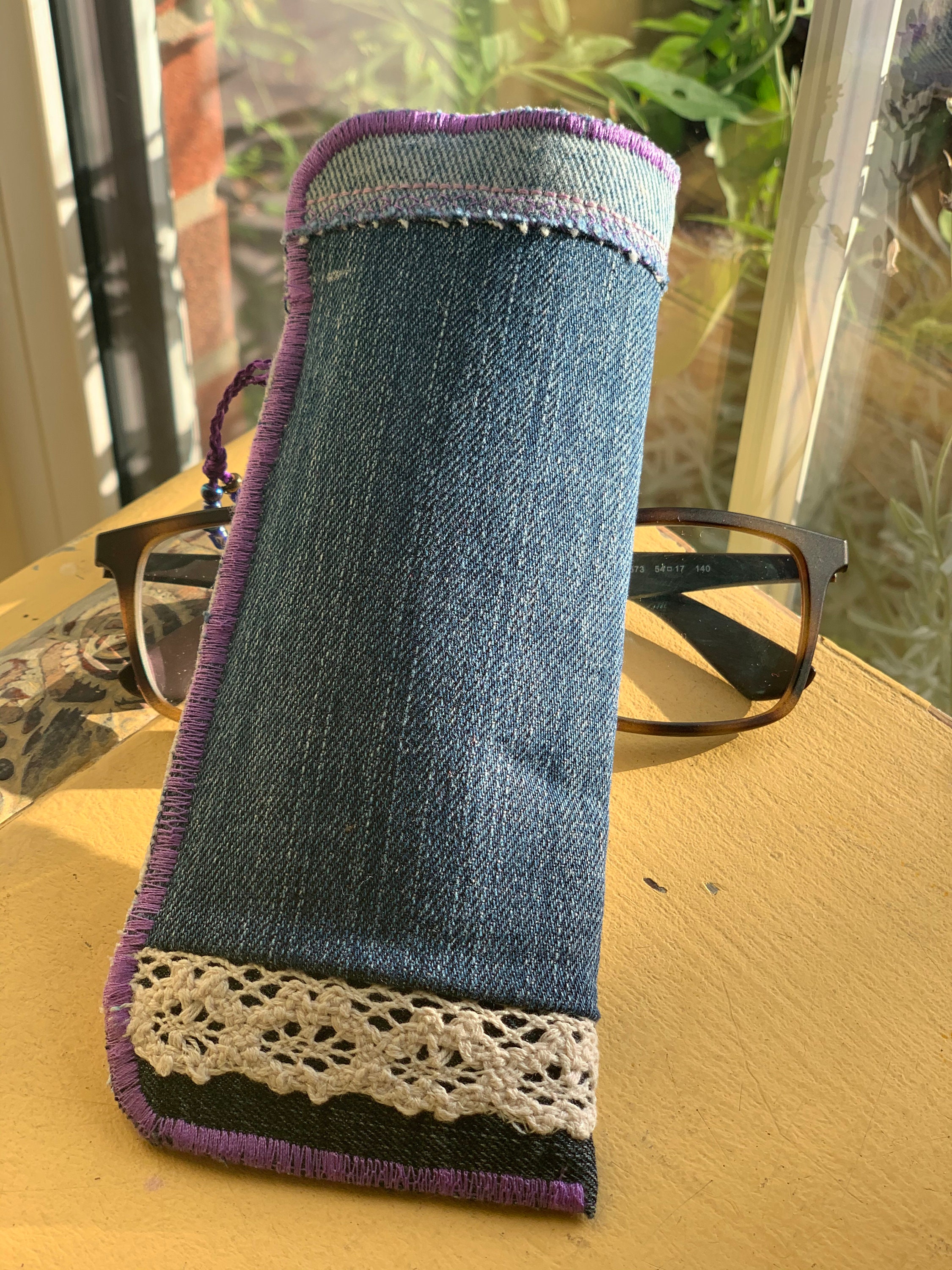 Handmade Denim Glasses Case Hand Embroidered and Embellished With Lace ...