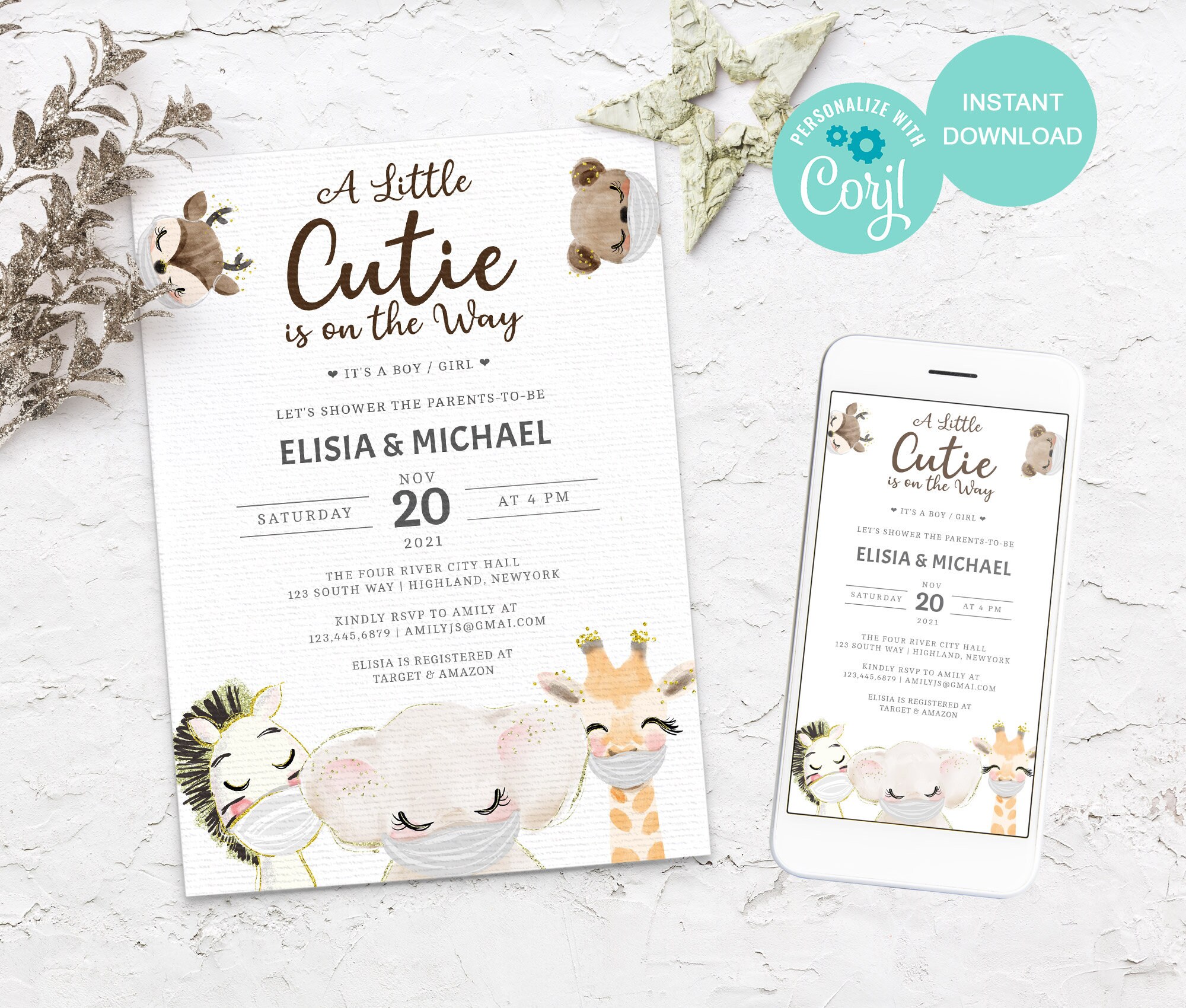 Zoo Animal Baby Shower Invitation Template Editable and | Etsy