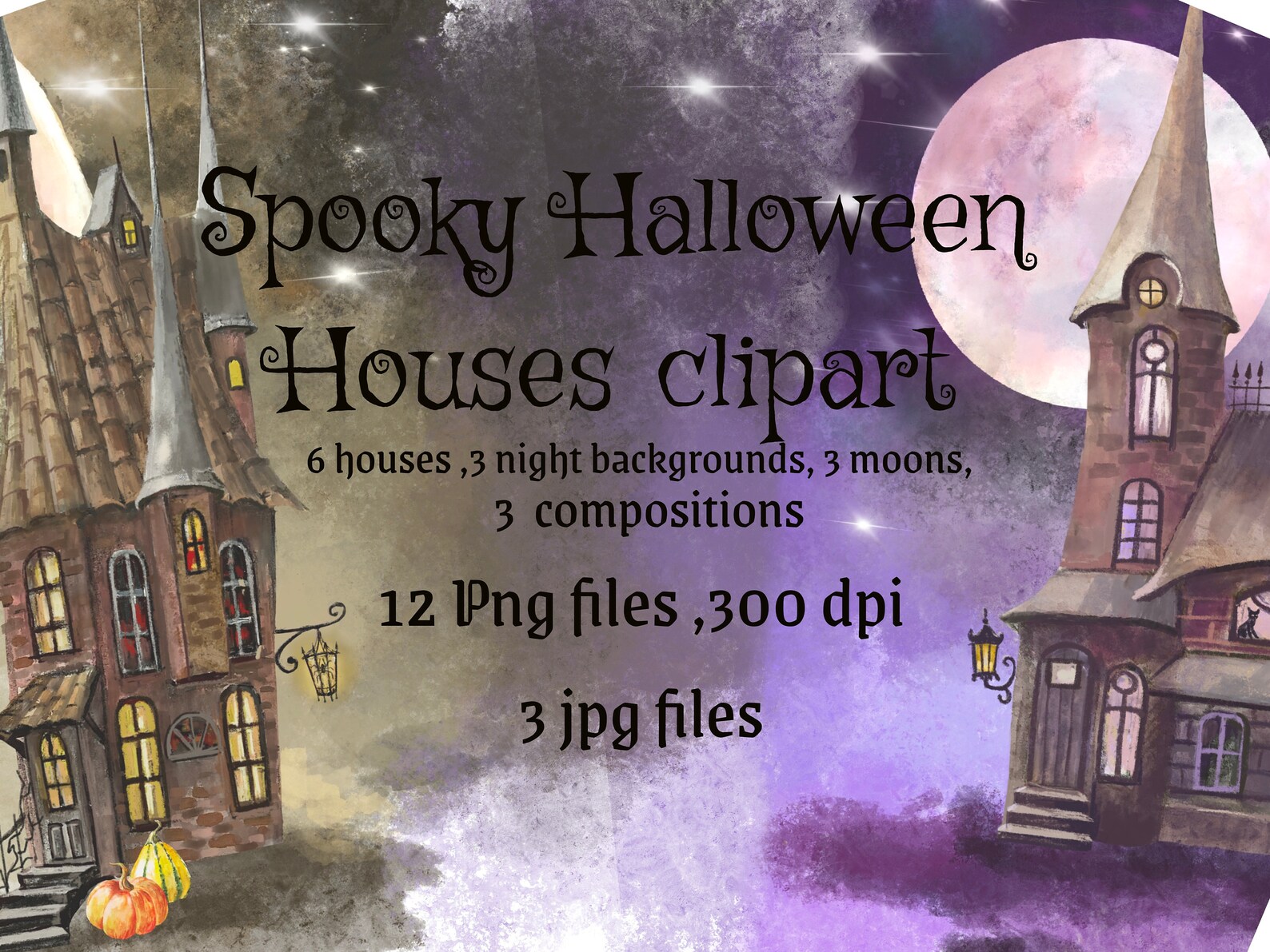 Houses clipart watercolor halloween haunted houses | Etsy