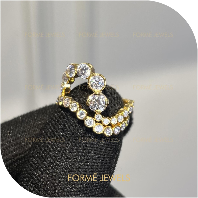 Wave Diamond Bezel Ring - Etsy