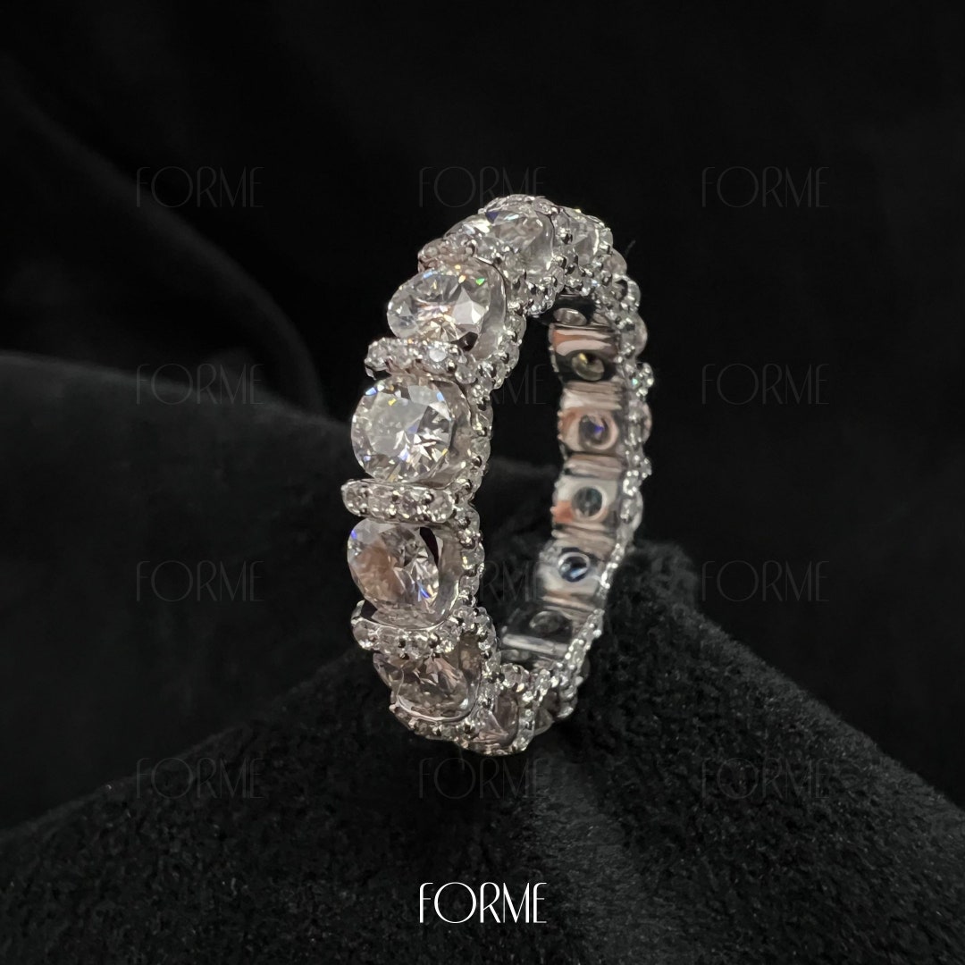 5 Carat Full Eternity Lab Grown Diamond Ring, VSS Moissanite Engagement ...