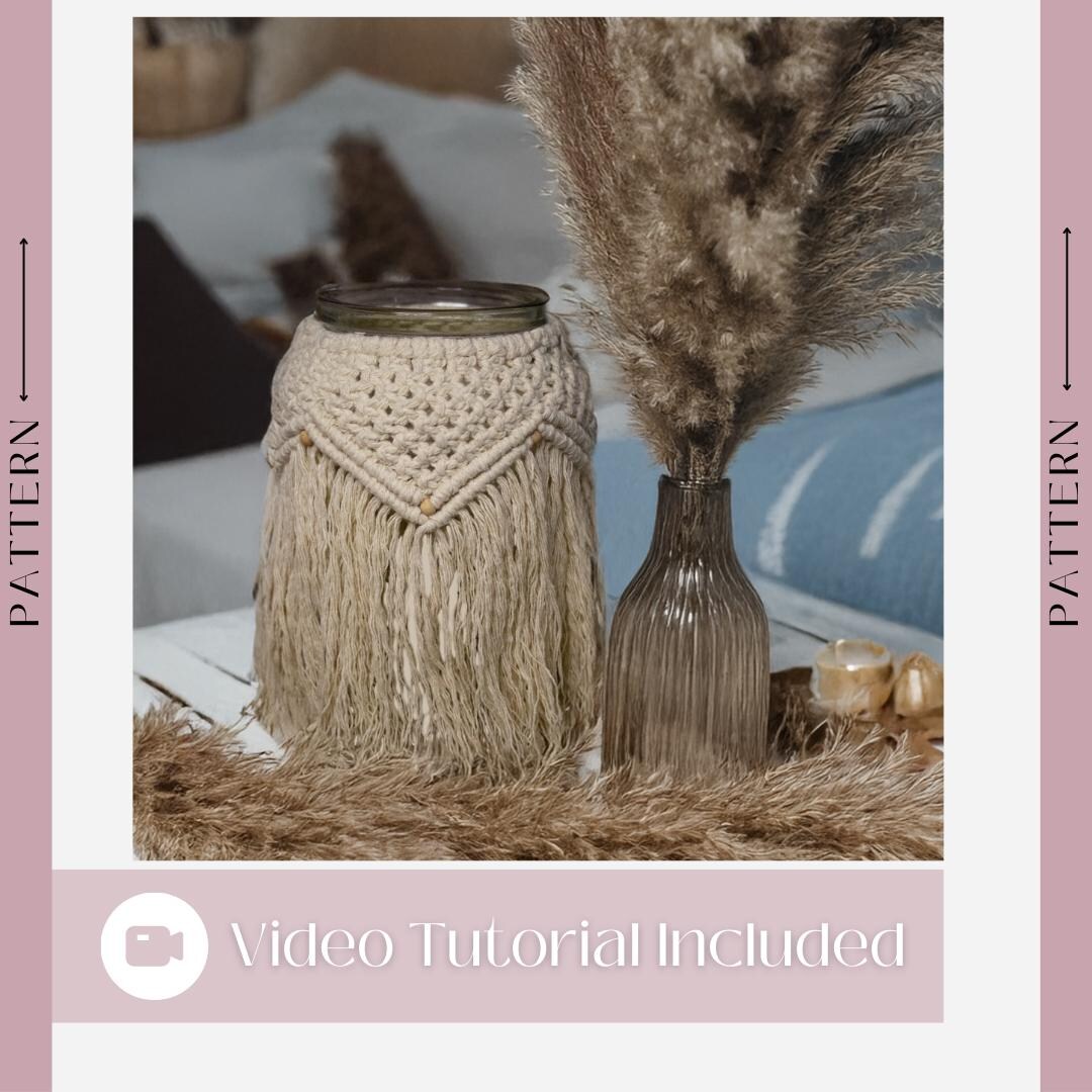 Macrame Jar Cover Pattern - Style D / DIY Macrame Jar Over / Macrame ...