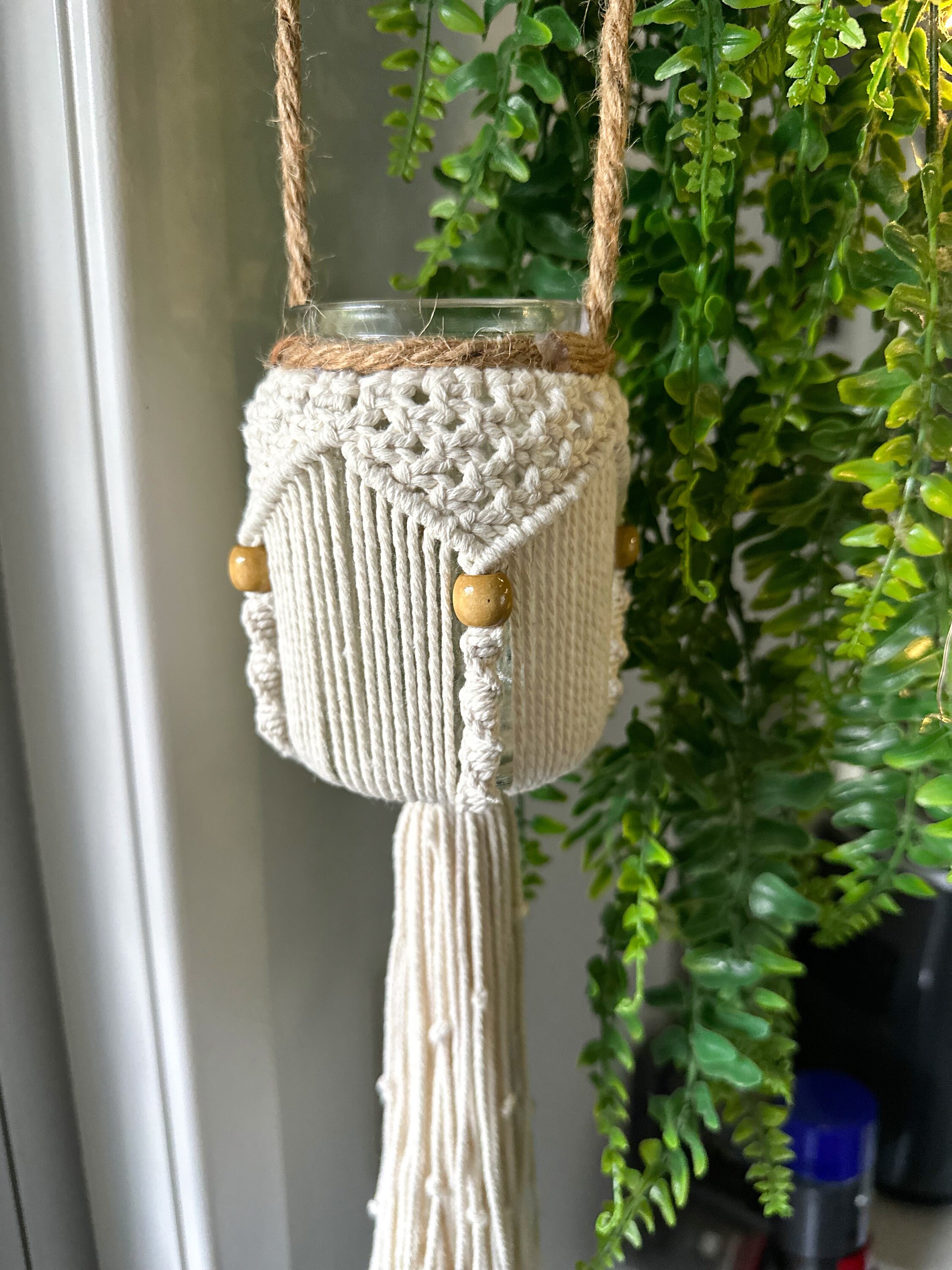 Rustic Boho Macrame Jar Cover, Hanging Macrame Jar, Macrame Lantern, Macrame Vase, Boho Home ...