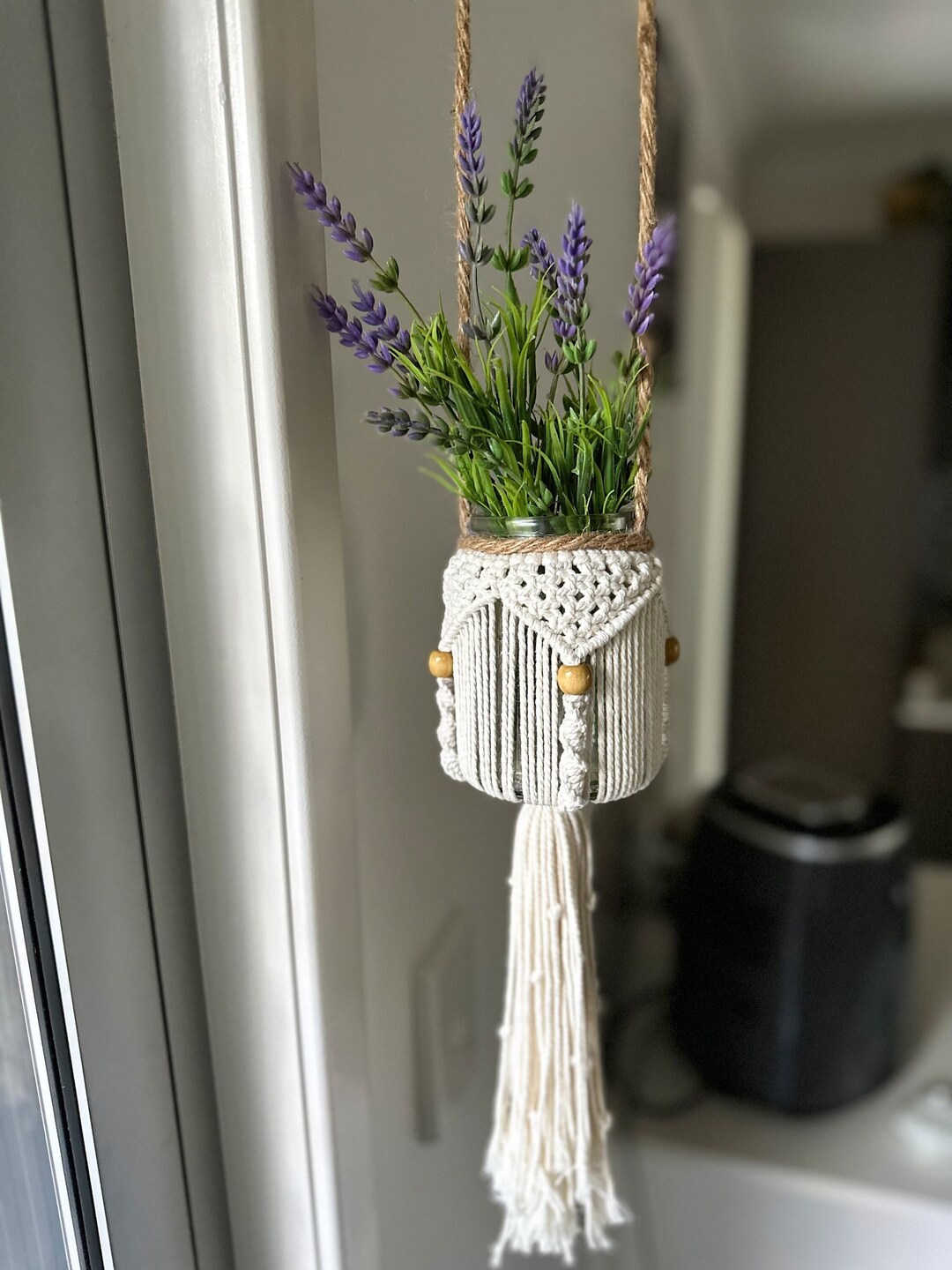 Rustic Boho Macrame Jar Cover, Hanging Macrame Jar, Macrame Lantern, Macrame Vase, Boho Home ...