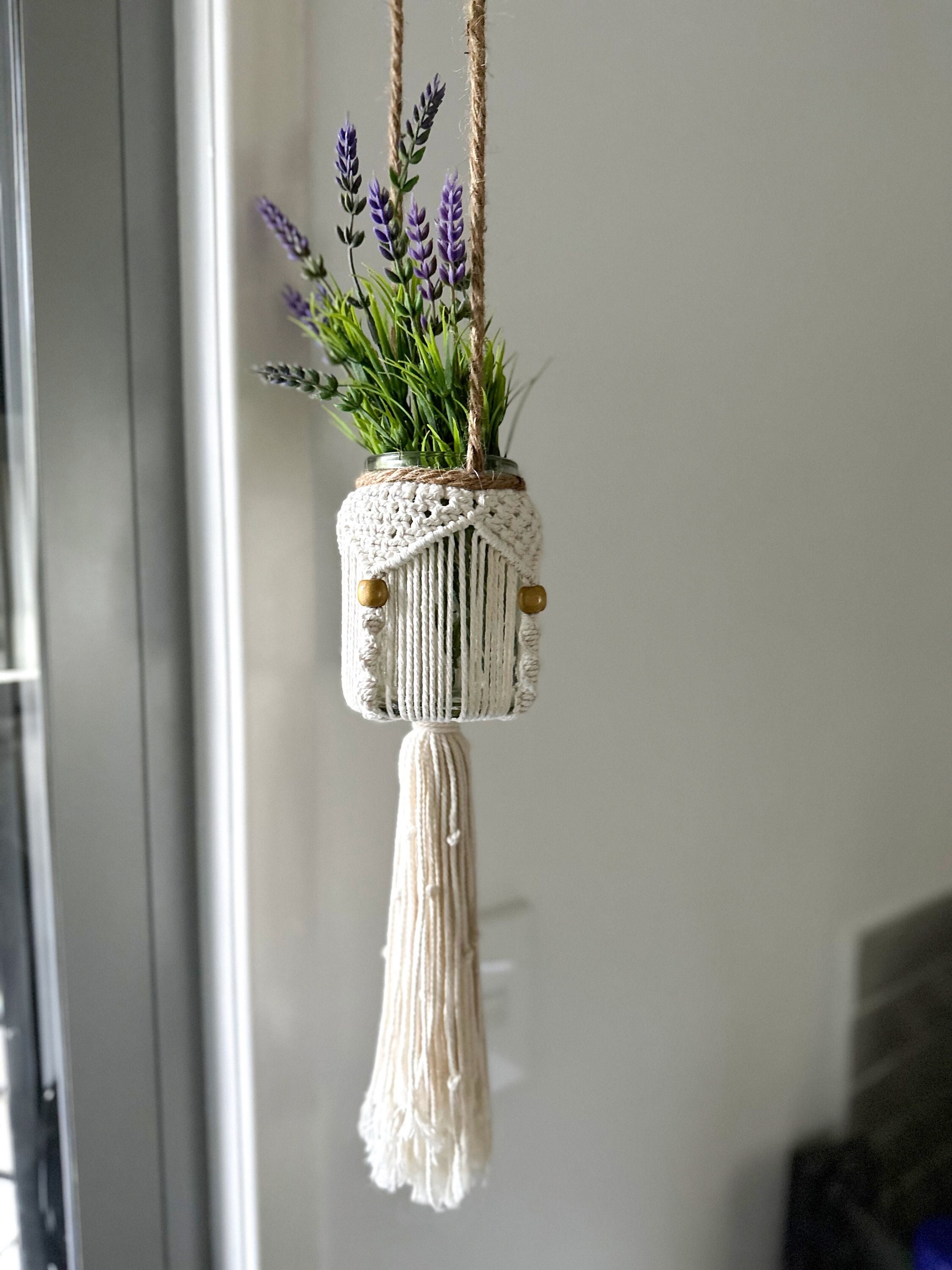 Rustic Boho Macrame Jar Cover, Hanging Macrame Jar, Macrame Lantern ...