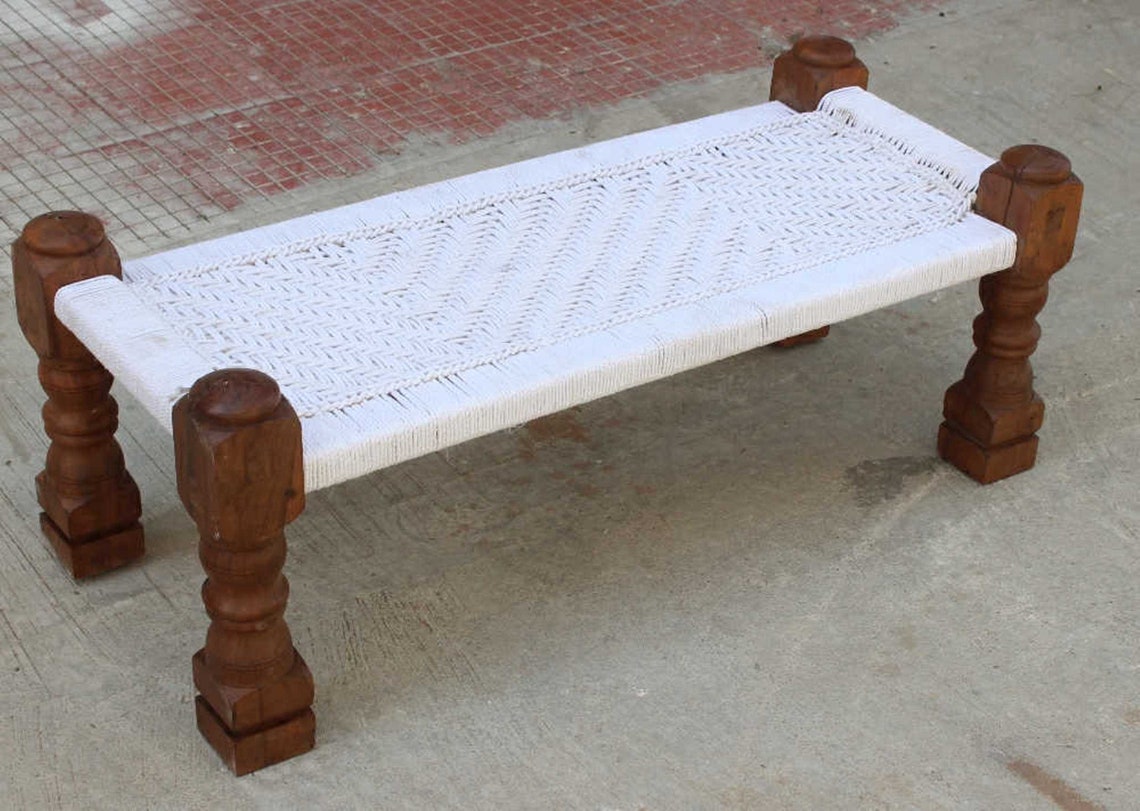 Indian Wooden Charpai With Multi /white Color and Cotton - Etsy