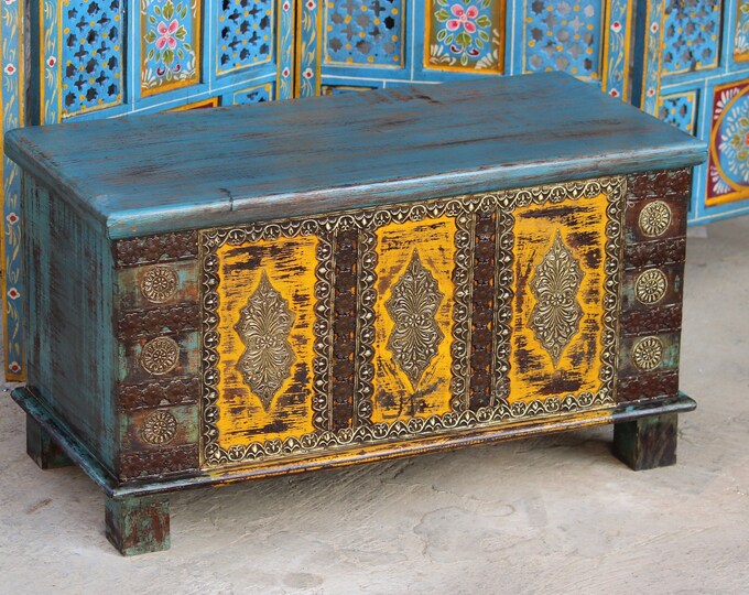 Antique Indian Brass Fitting Wooden Storage Chest/ Trunk - Etsy India